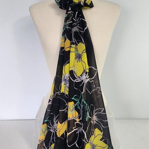 The Bell Scarf, Black/lemon Multi-colors Floral Print Chiffon ...