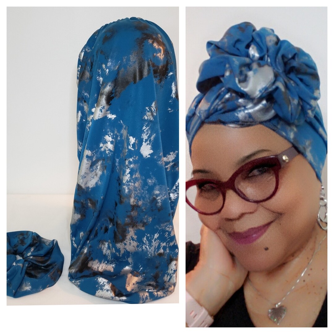 Glitzy Draping Hat, Blue With Silver Foil, Converts Easily Into Head ...