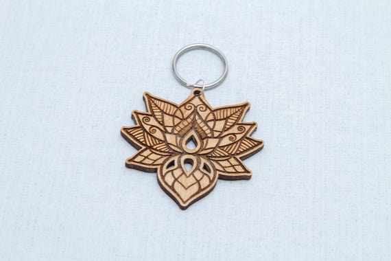 Laser cut wooden keychain Lotus flower keychain Engraved | Etsy