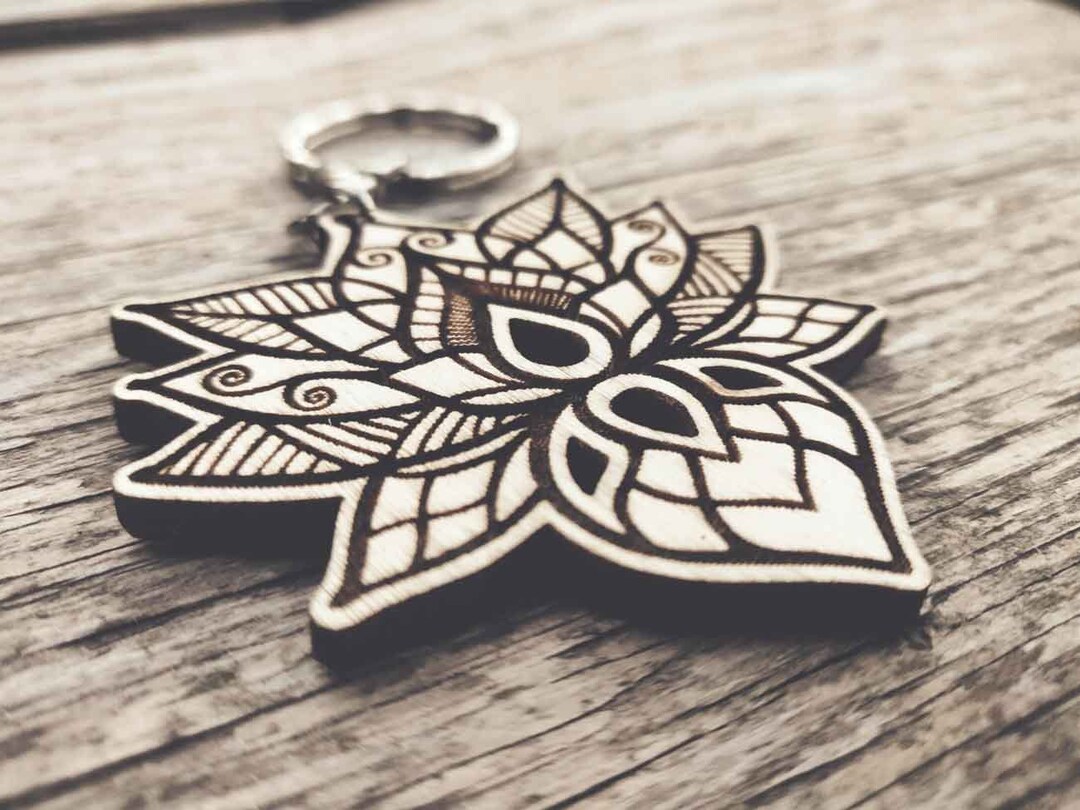 Laser Cut Wooden Keychain | Lotus Flower Keychain | Engraved Keychain ...
