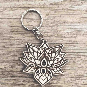 Laser Cut Wooden Keychain | Lotus Flower Keychain | Engraved Keychain ...