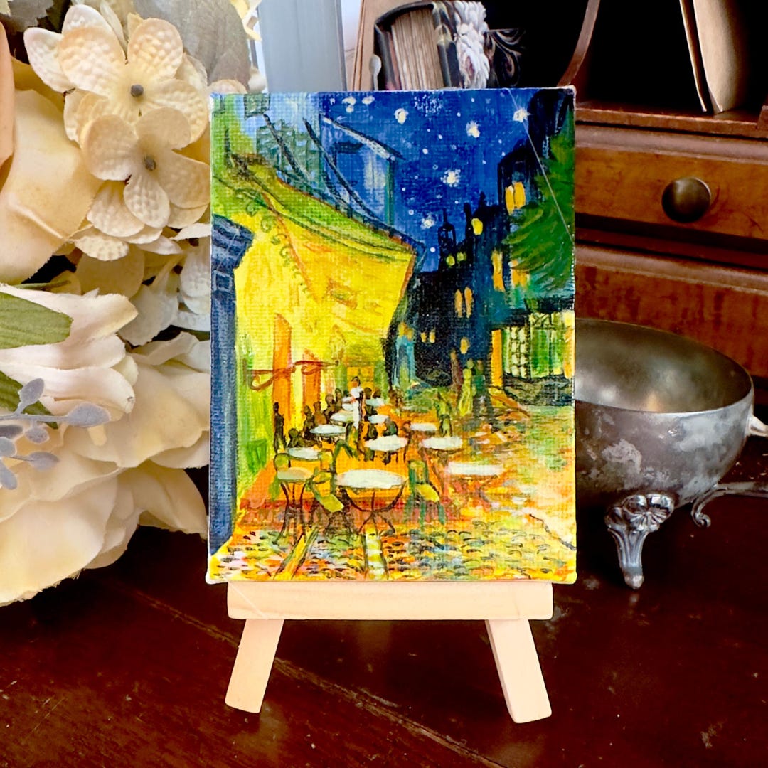 Van Gogh Cafe Terrace at Night 4" X 4" Miniature Canvas Art by Veronica ...