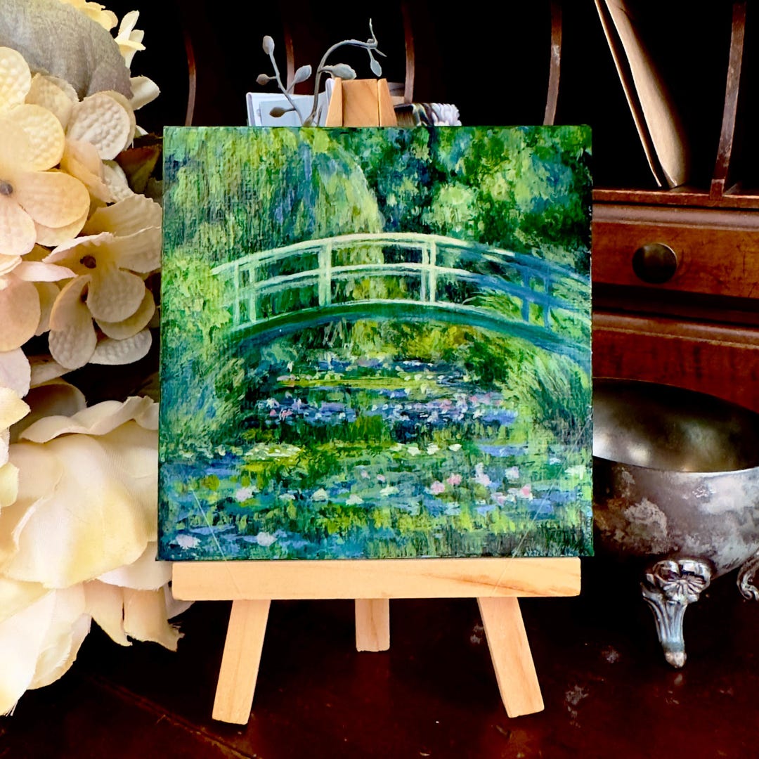 Monet Japanese Footbridge Waterlily Pond 4" X 4" Miniature Canvas Art ...