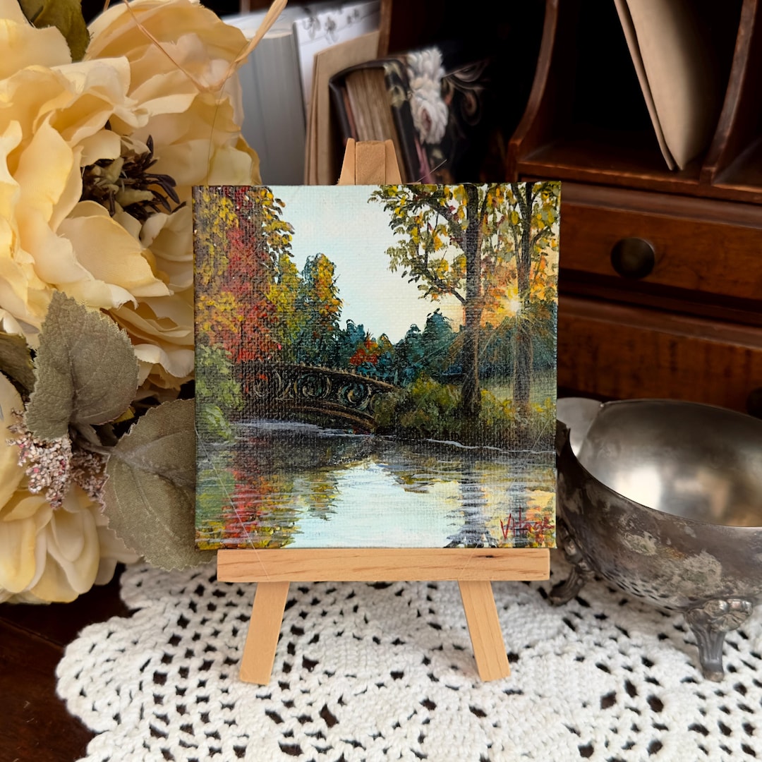 The Fall Footbridge - Mini Painting 4” X 4” Miniature Canvas Acrylic ...