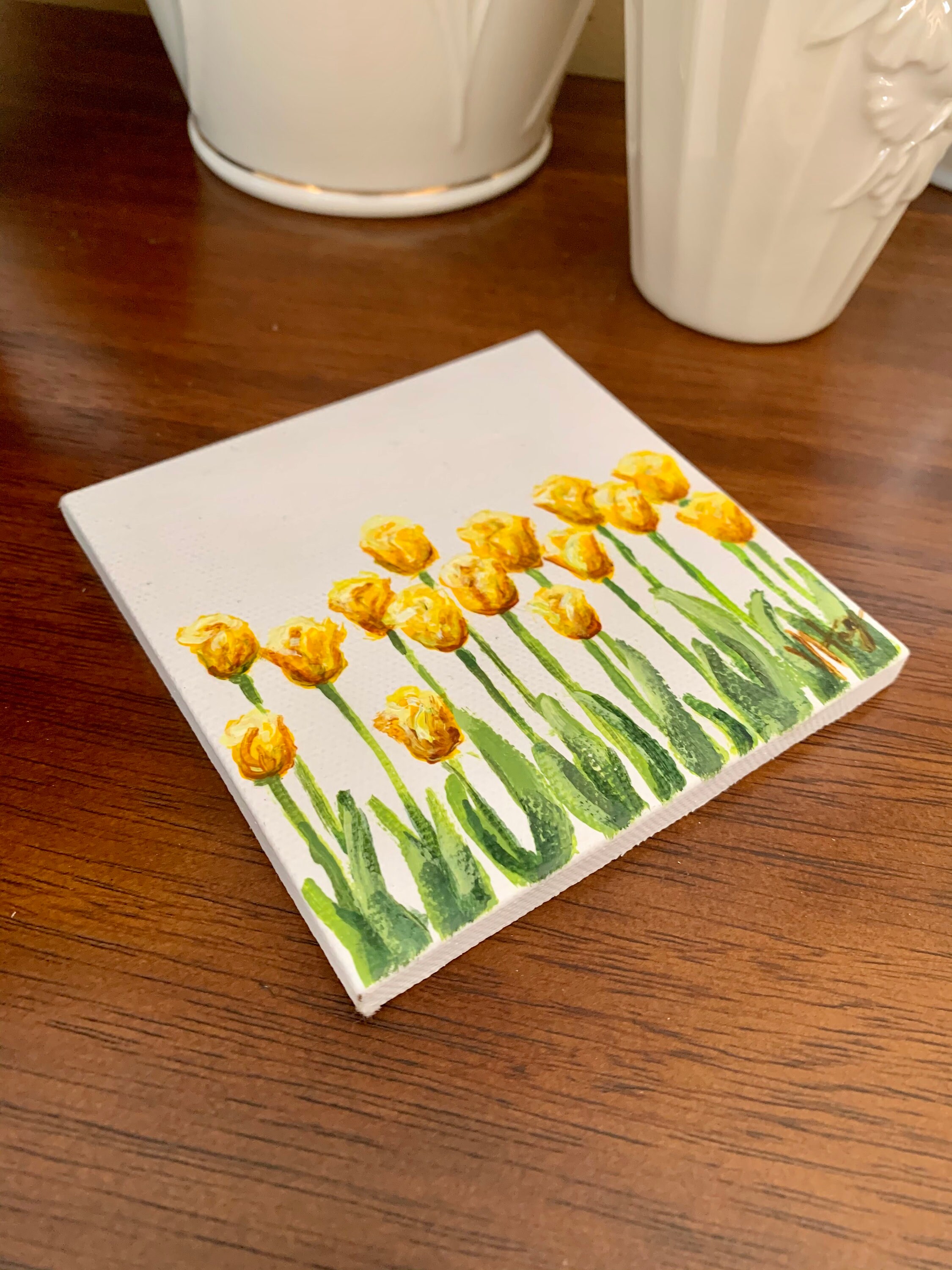 Yellow Tulips Mini Painting 4" X 4" Miniature Canvas Acrylic Art by ...