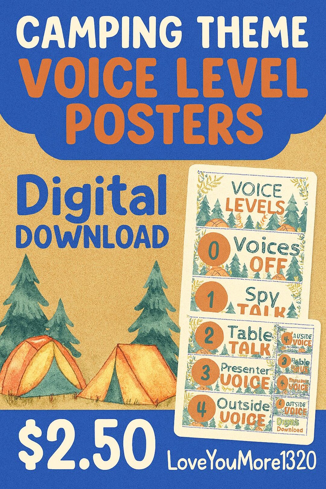 Camping Theme Voice Level Posters – Rustic Classroom Management Signs ...