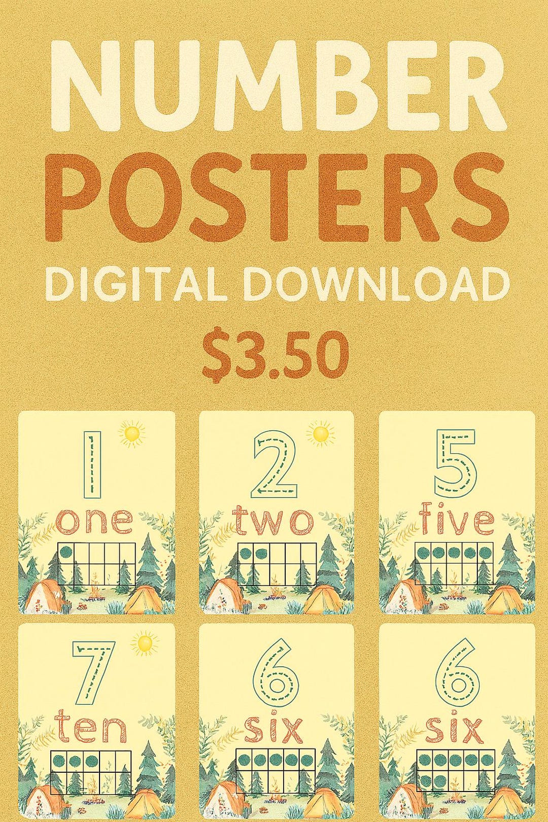 Camping Number Posters 1–20 – Rustic Classroom Decor – Ten Frame Count ...
