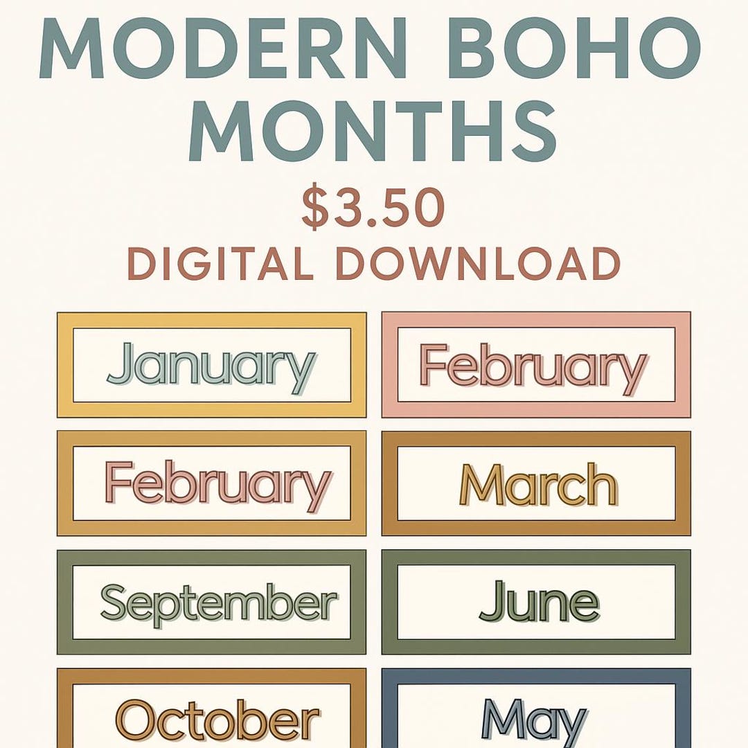 Modern Boho Months of the Year - Etsy