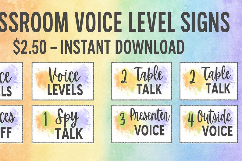 Rainbow Voice Levels Classroom Decor – Printable Voice Level Charts ...