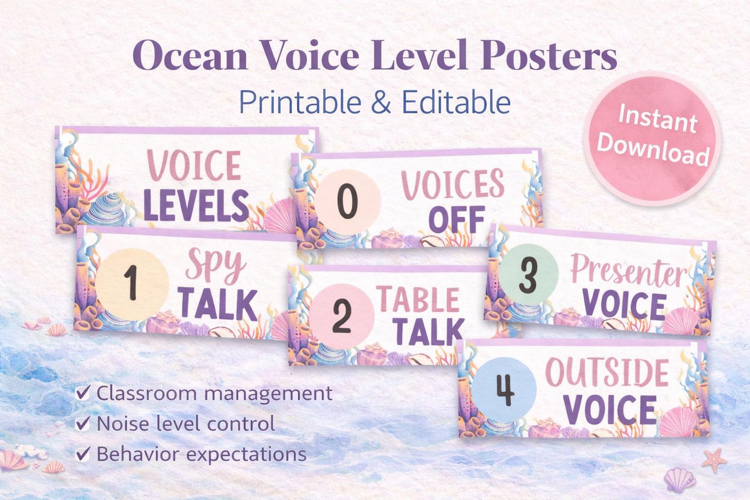 Ocean Classroom Voice Level Posters | Printable Decor (PDF Download) - Etsy