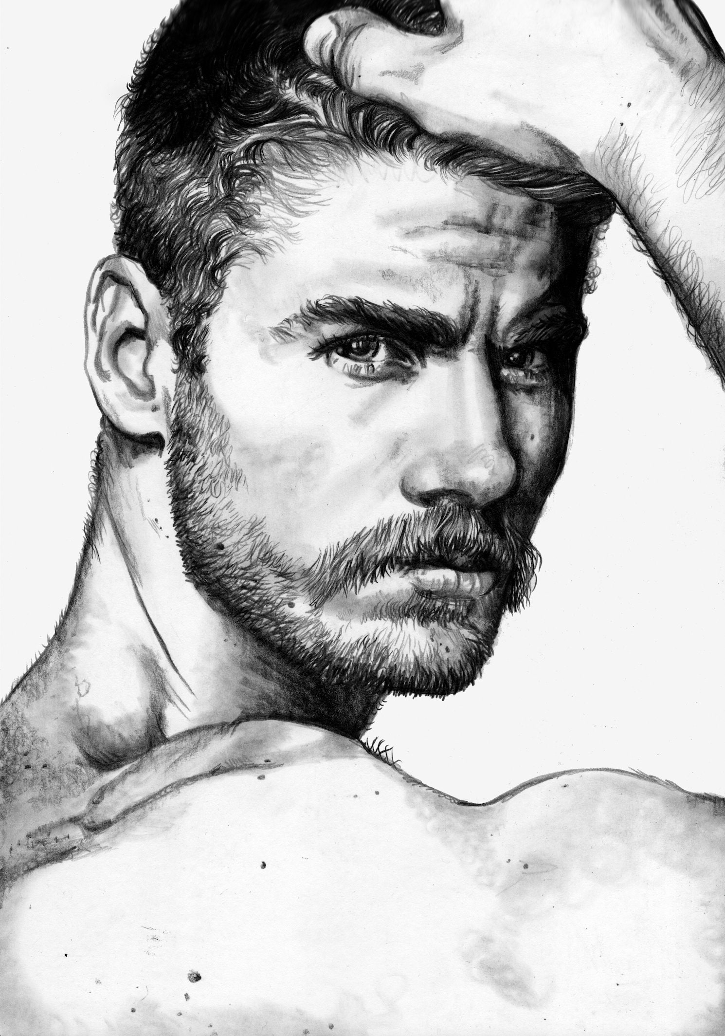 Outlook Male Nude Queer Giclee Art Print Gay Drawing Print Erotic Art Homoerotic Art Original