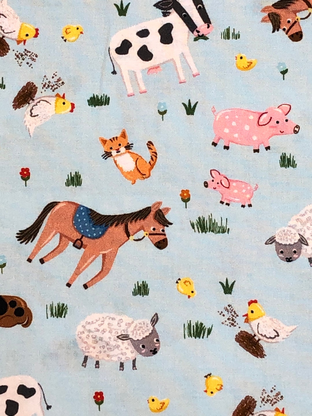 Barnyard Animals Light Blue- Down on the Farm by Michael Miller Fabrics ...