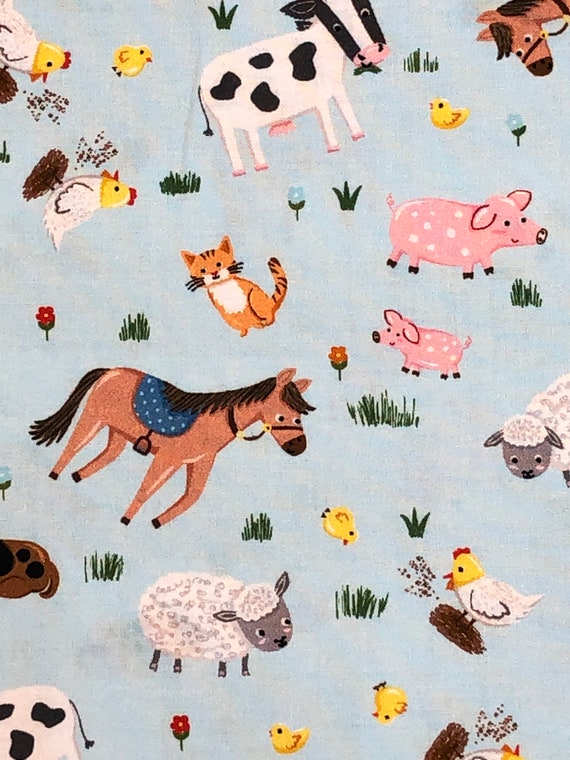 Barnyard Animals Light Blue Down on the Farm by Michael - Etsy