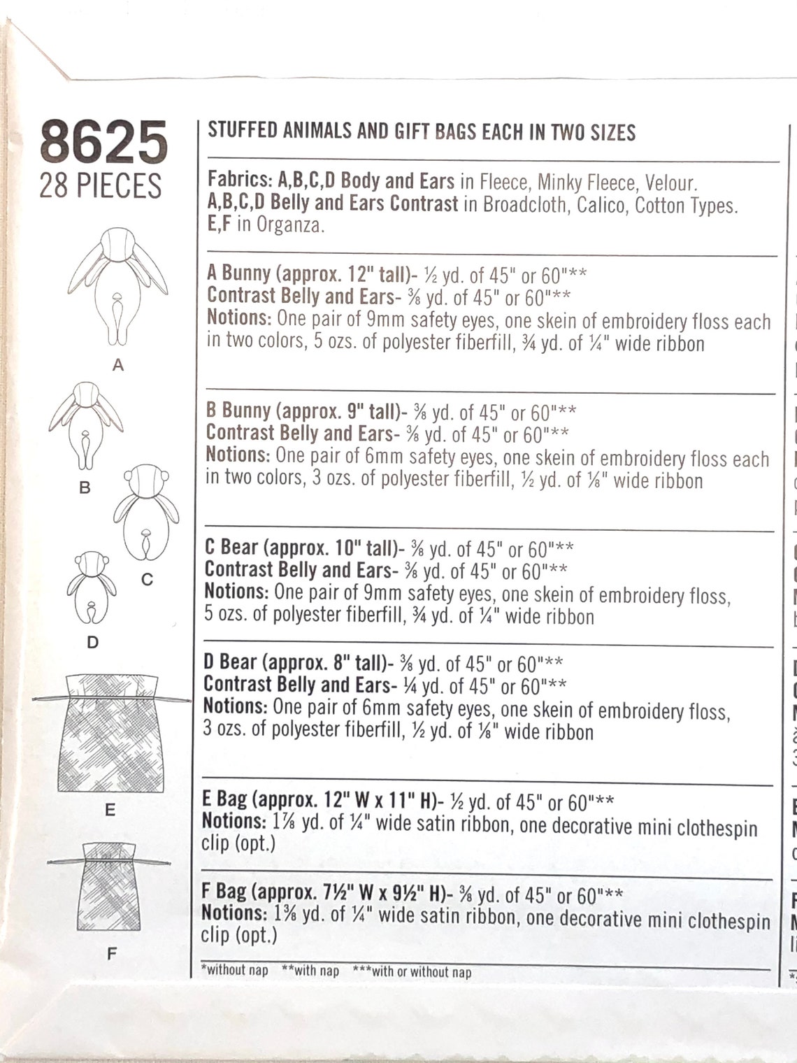 Simplicity Pattern 8625 Stuffed Animals Bear and Bunny and - Etsy