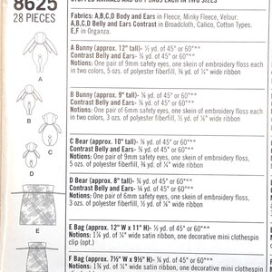 Simplicity Pattern 8625 Stuffed Animals Bear and Bunny and Gift Bags by ...