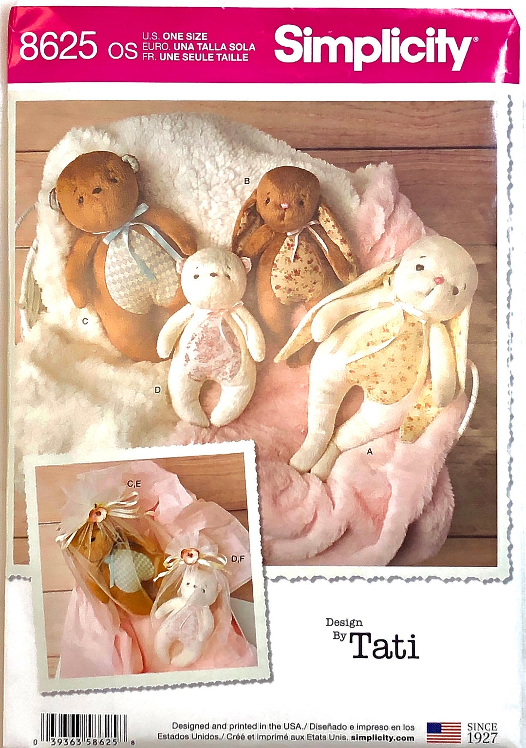 Simplicity Pattern 8625 Stuffed Animals Bear and Bunny and Gift Bags by ...