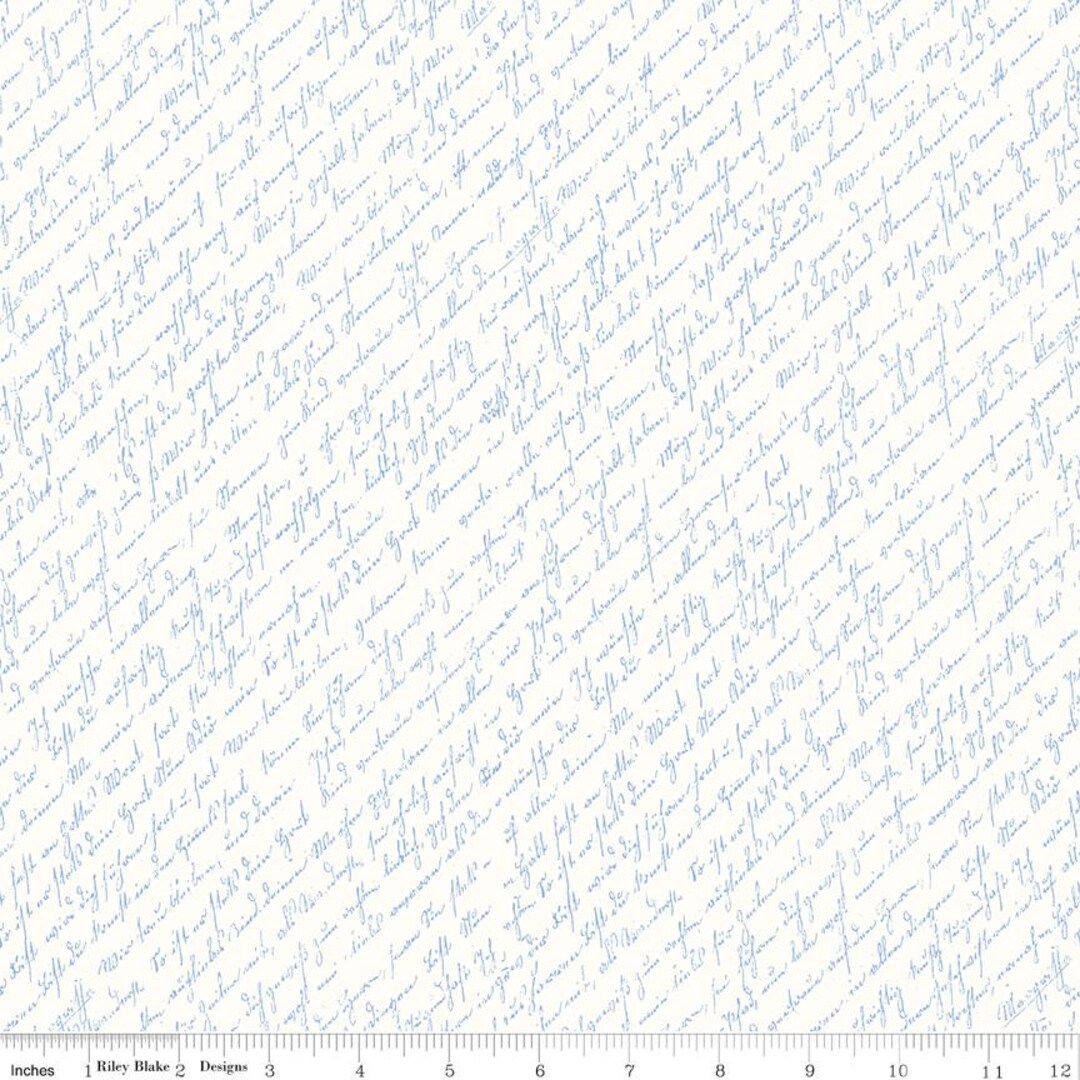Blue Script on White Cotton Fabric - Sunny Skies Riley Blake - Etsy