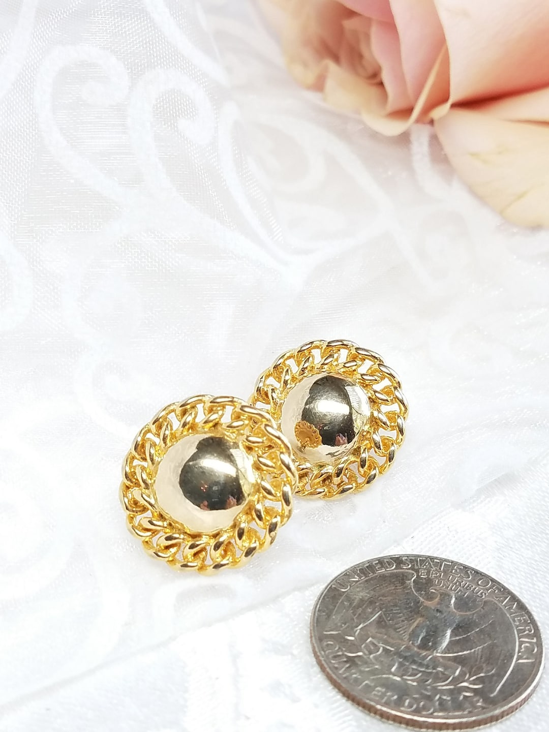 Vintage Goldtone Button Post Earrings, Classic Gold Button Earrings ...