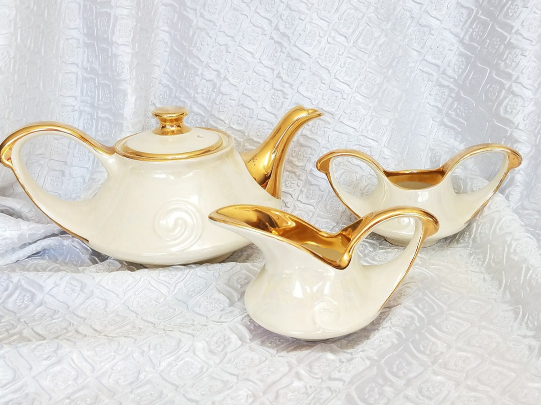 Vintage Pearl Company Retro Tea Set Lustreware Teapot Coffee Pot Sugar ...