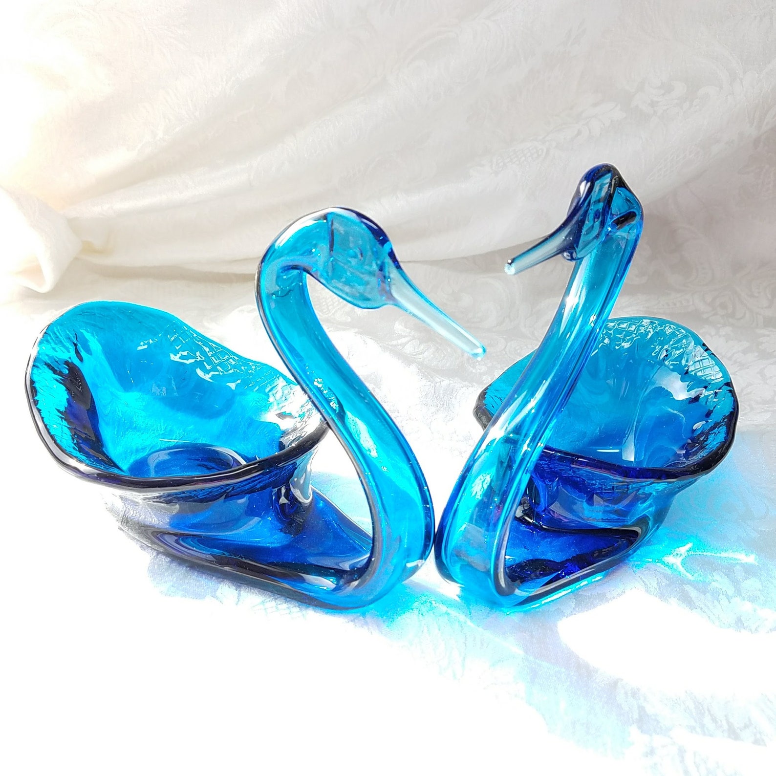Vintage Hand blown Blue Glass Swan bowls Bluenique Art Glass | Etsy