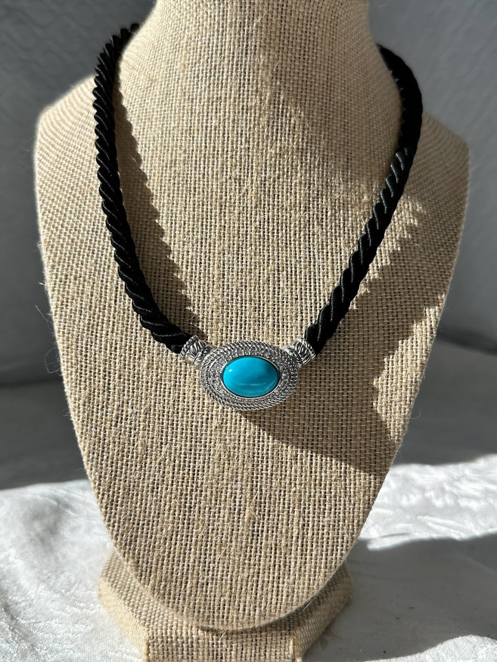 Vintage Judith Ripka Turquoise Black Braided Silk Cord Choker - Etsy