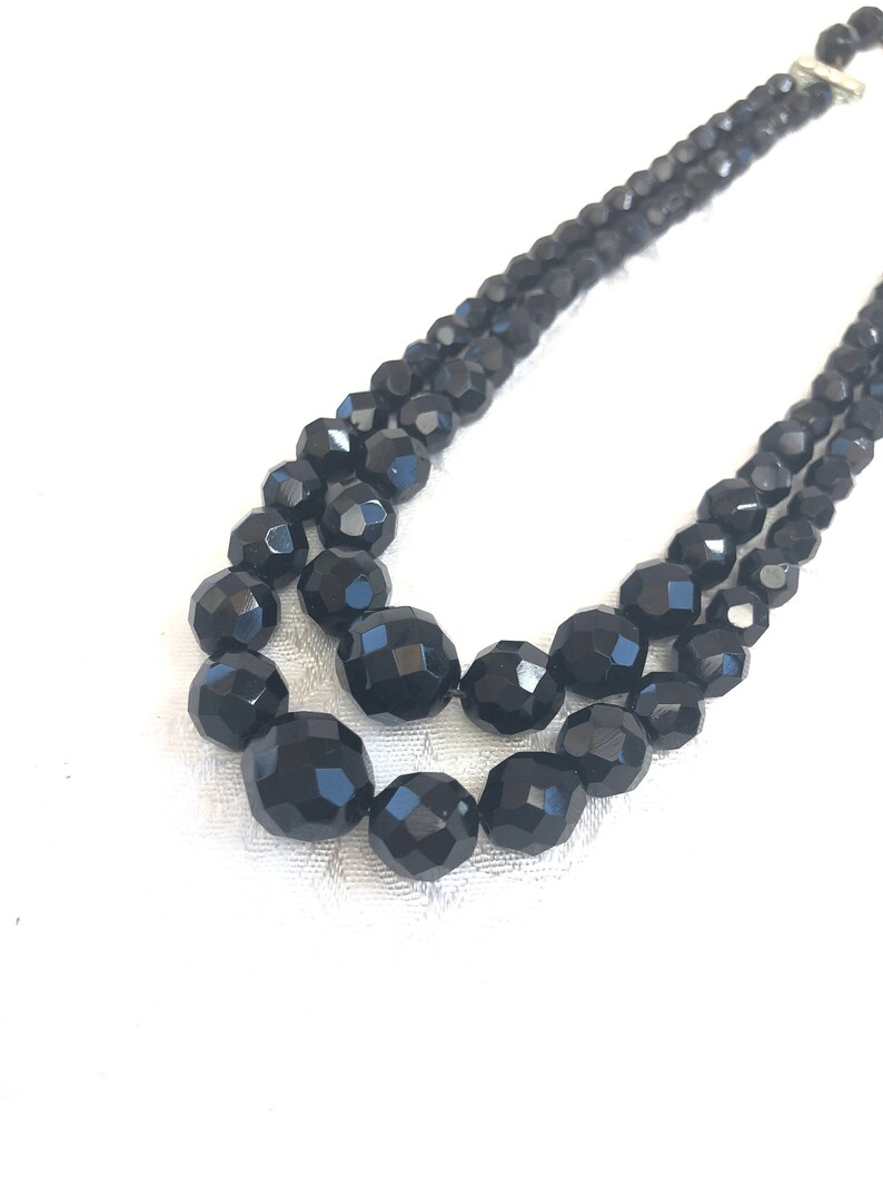Vintage Laguna Jet Black Necklace Double Strand Graduated - Etsy