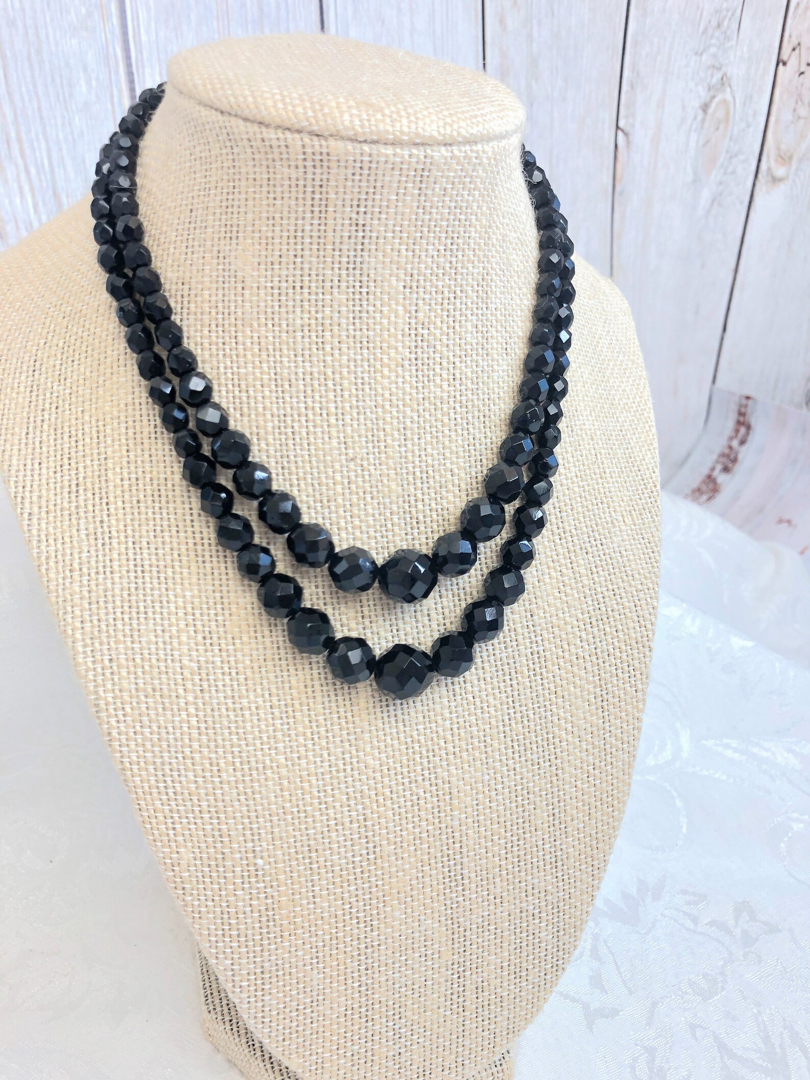 Vintage Laguna Jet Black Necklace Double Strand Graduated - Etsy