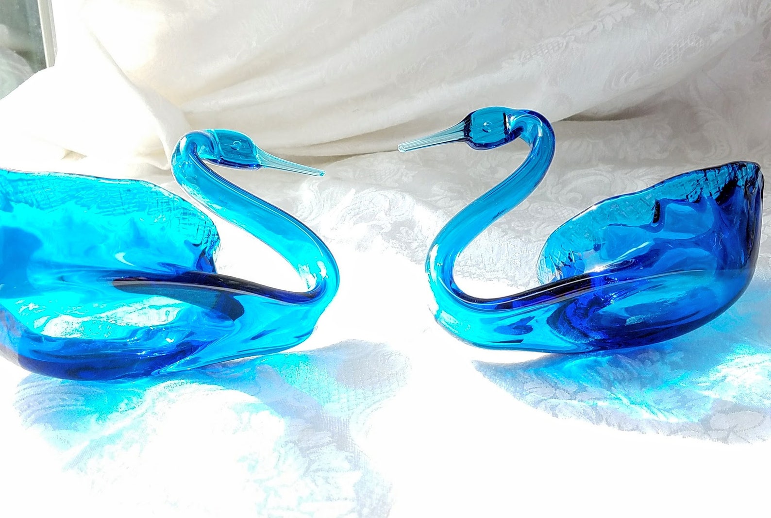 Vintage Hand blown Blue Glass Swan bowls Bluenique Art Glass | Etsy