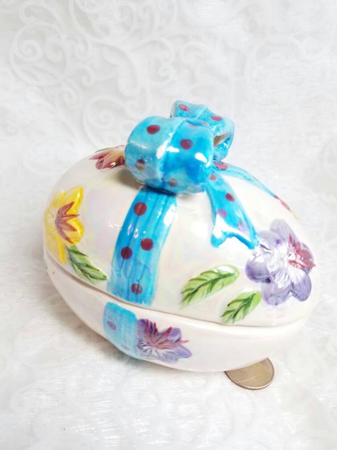 Lustreware Easter Egg Trinket Box, Vintage Ceramic Lusterware Egg ...