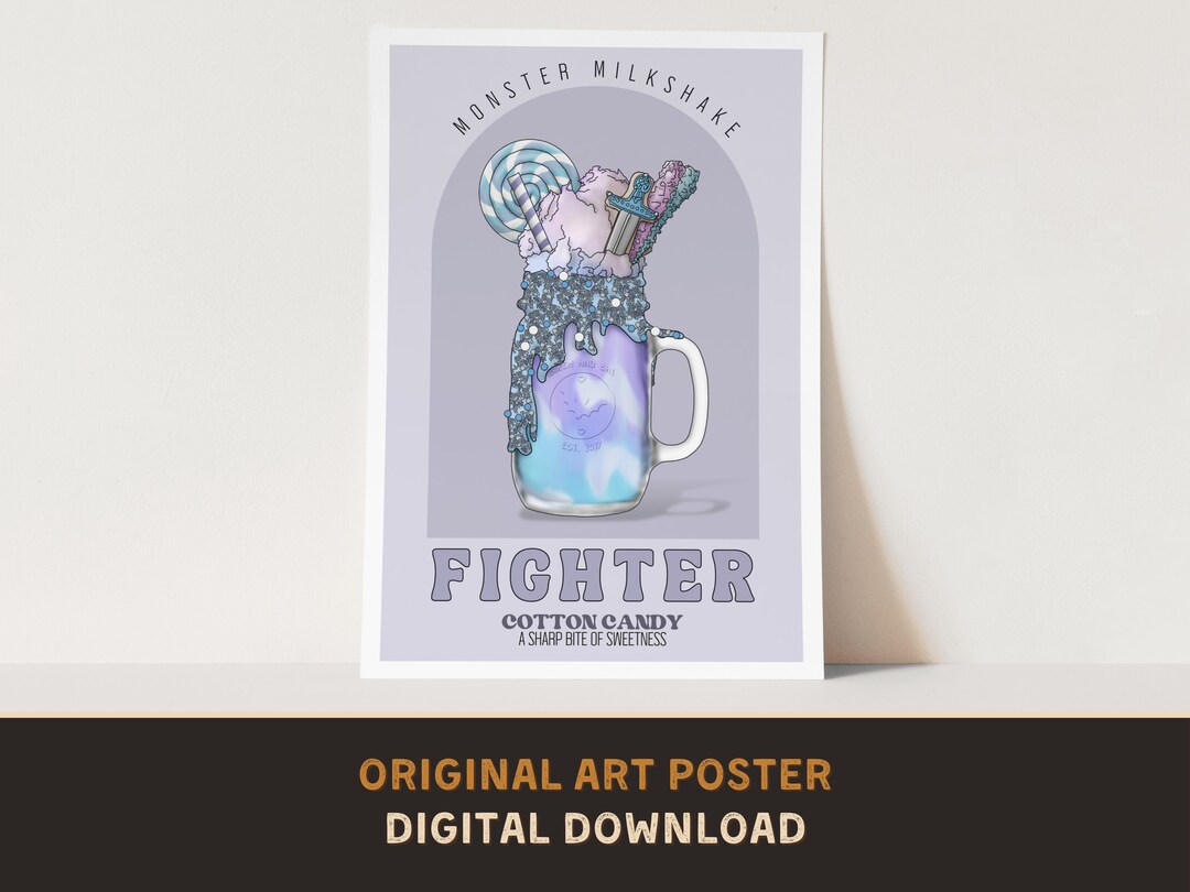 Fighter Monster Milkshake Poster Original Art Print DIGITAL DOWNLOAD D ...