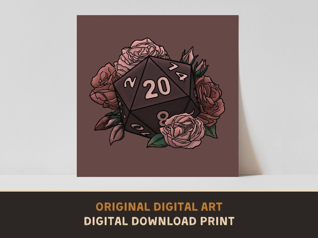 Pink Rose D20 Poster Original Art Print DIGITAL DOWNLOAD D&D Dungeons ...