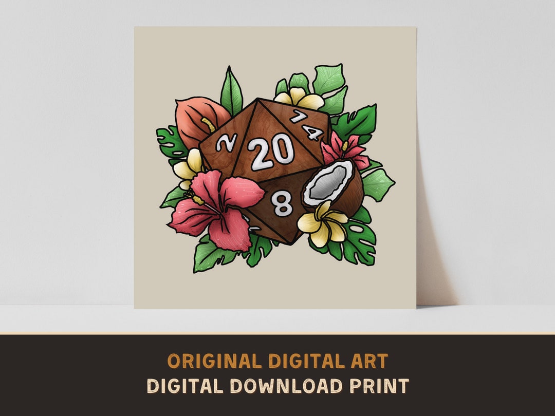 Tropical D20 Poster Original Art Print DIGITAL DOWNLOAD D&D Dungeons ...