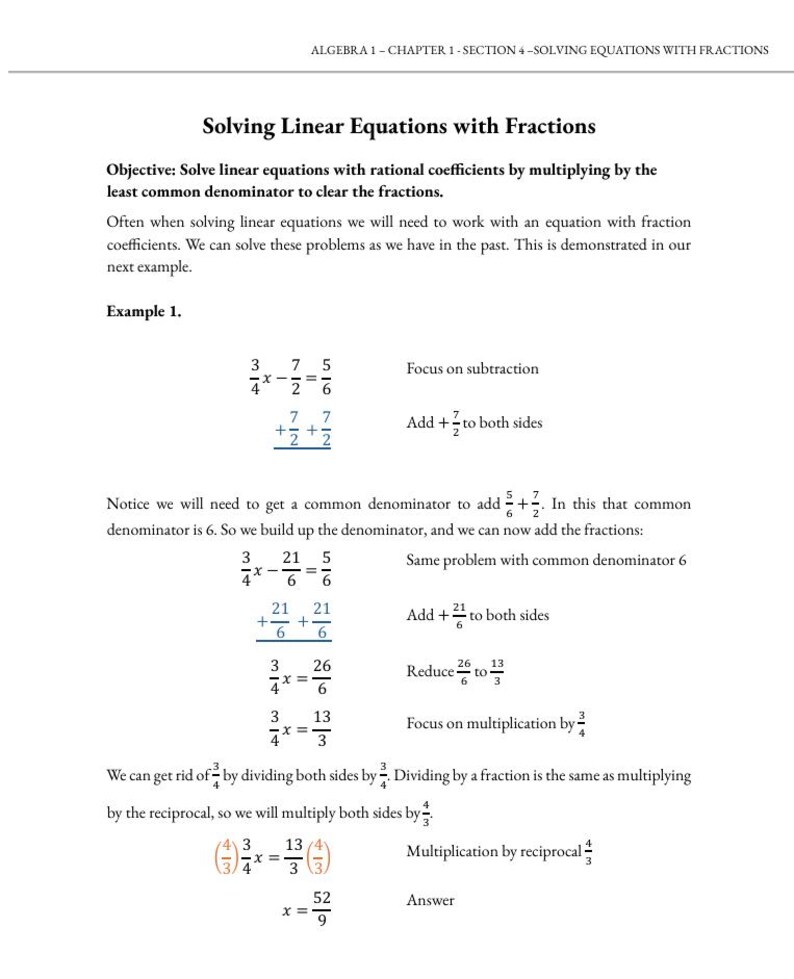 Solving Linear Equations | One-step, Two-step, Multi-step & Fractions | 38-page Printable PDF ...