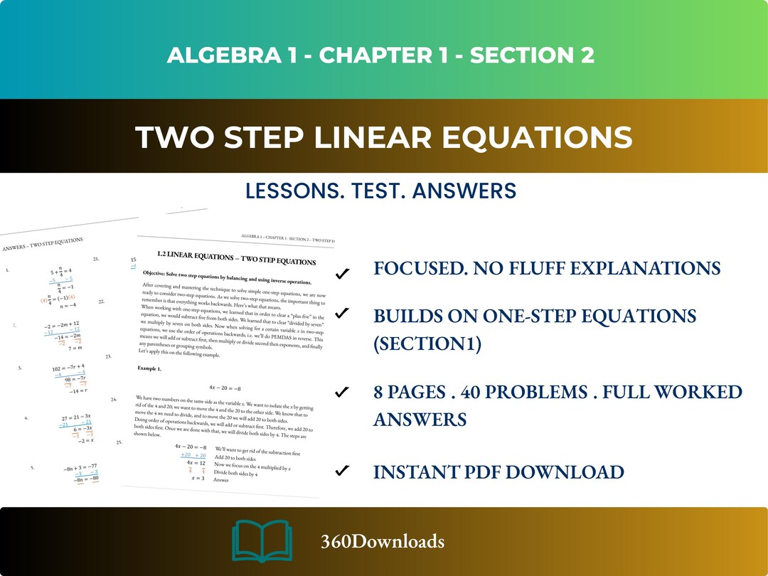 Two-step Linear Equations: Algebra 1 Lesson & Practice (PDF) - Etsy New ...