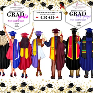 Graduation Girls 2024 Custom Clip Art Pack. Grad Gowns, Caps, Stoles ...