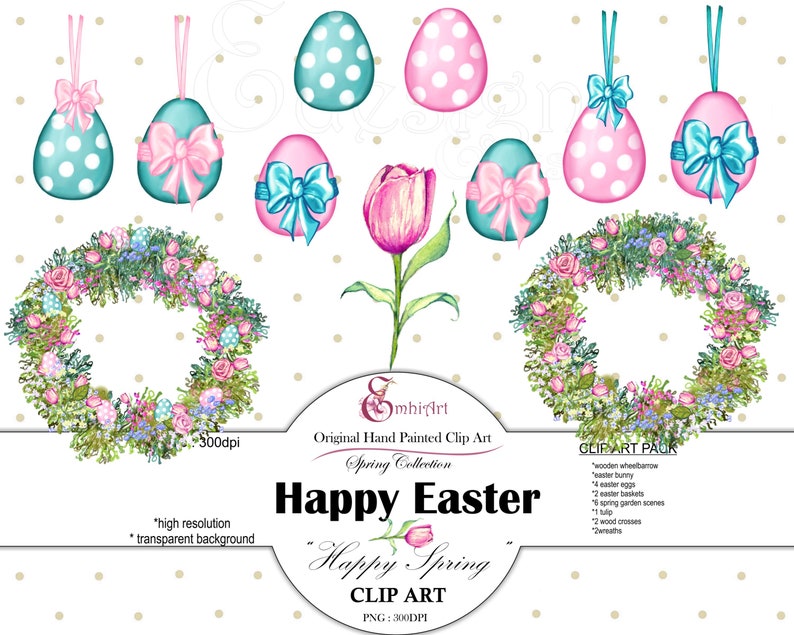 Easter Spring Clip Art Bundle.flowers Easter Eggs Cute - Etsy
