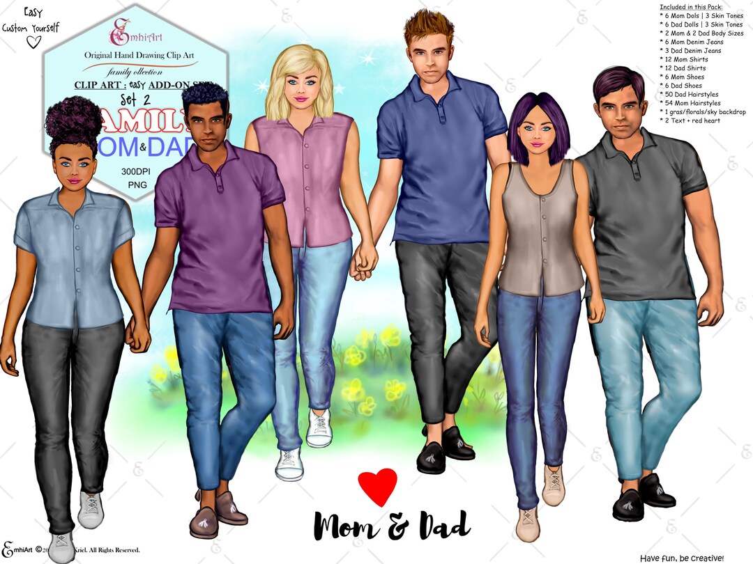 Parents , Moms & Dads, Couple Custom Add-on Clip Art Pack.hand Painted ...