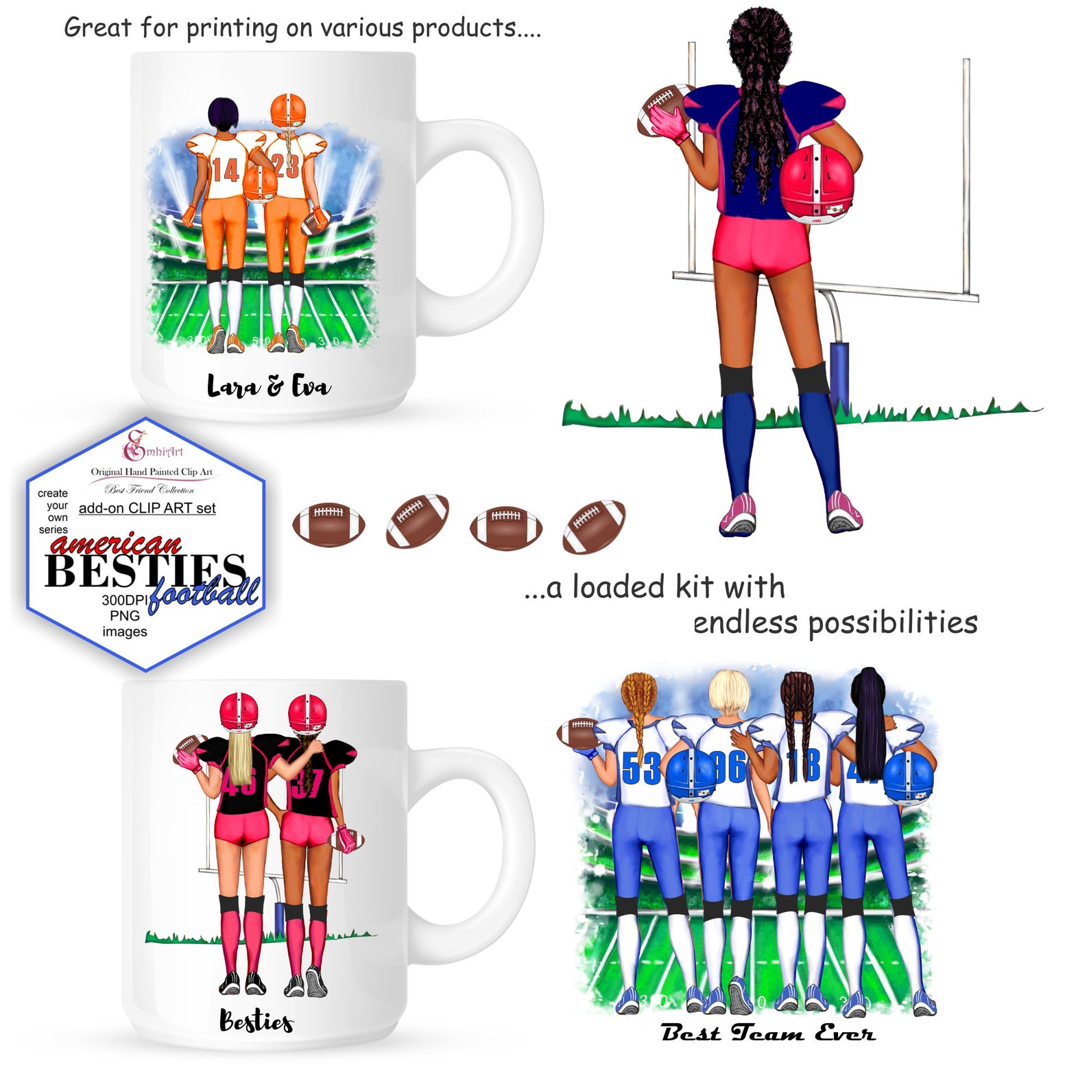 Sport American Football Best Friend Custom Clipart - Etsy