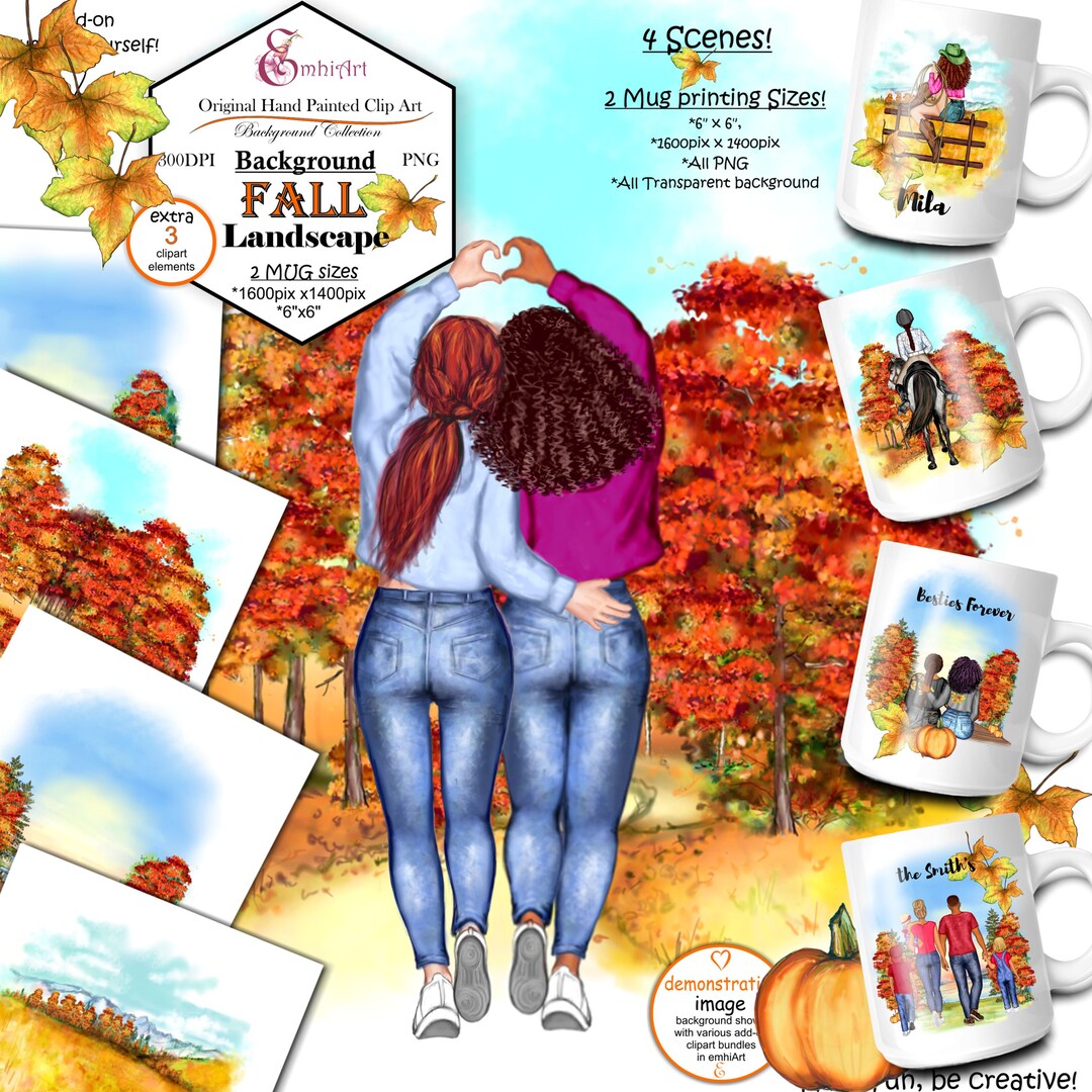 Background Clip Art Bundle.fall Autumn Landscape Clip Art, Hand Painted ...