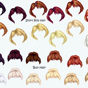 Cute Chibi Hairstyles Clipart Bundle.blonde, Brunette, Red Haeds, Black ...