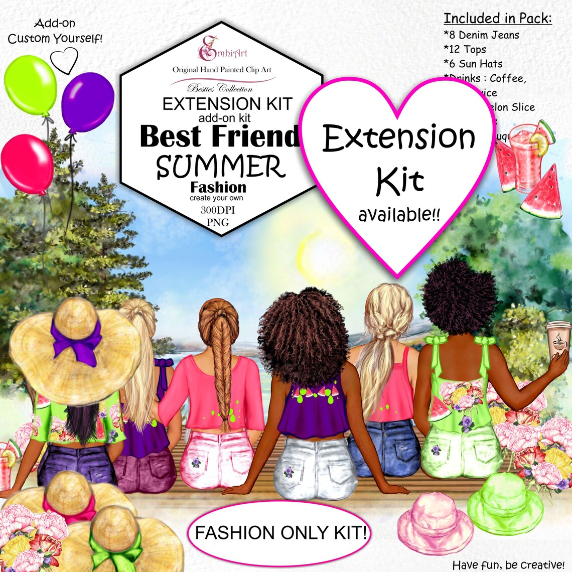 Best Friend clipartCasual SUMMER fashion StyleCustom | Etsy