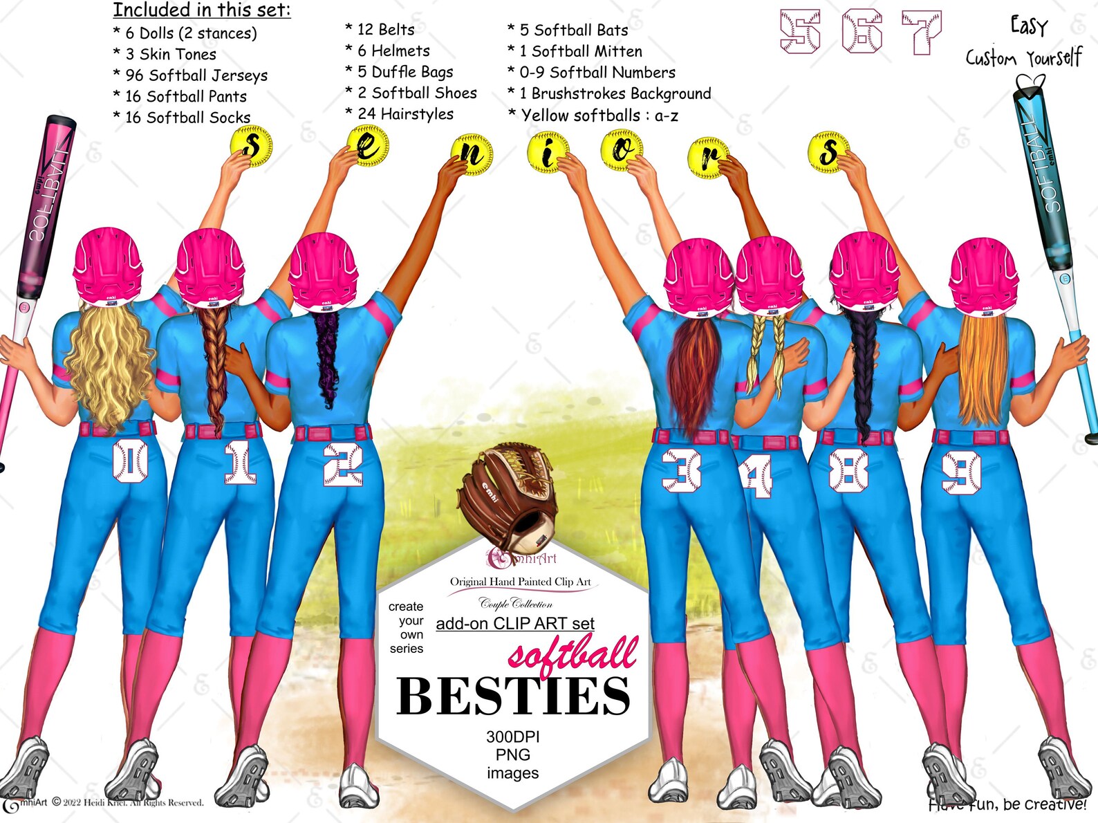 Softball Best Friend Besties Custom Clipart Bundle.custom Hair - Etsy