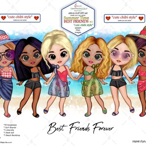 Chibi Best Friend Custom Clipart Bundle.custom Hair and Skin.beach ...
