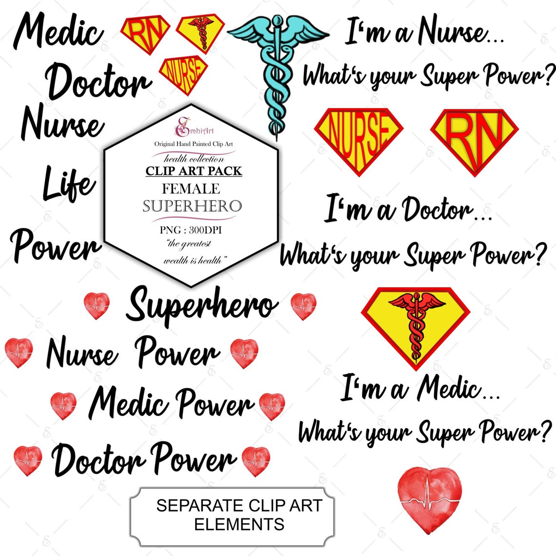 NURSE Doctor Medic Superhero POWER Clipart Pack.healthcare | Etsy