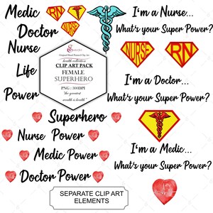 NURSE, Doctor, Medic Superhero POWER Clipart Pack.healthcare Worker ...