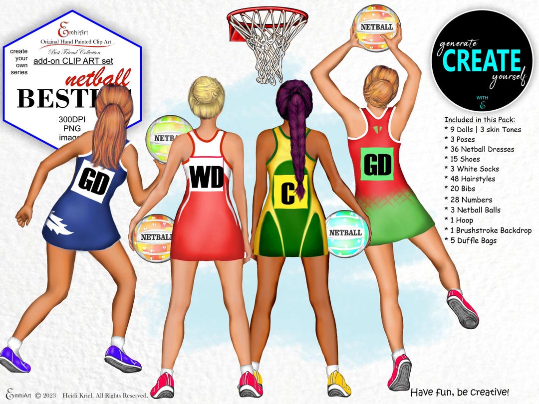 Netball Sport Best Friend Custom Clipart Bundle #2. Custom Dress, Skin ...