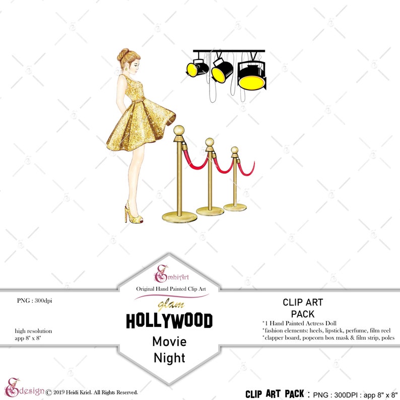 Movie Night Clipart hand Drawn Hollywoodawardsglitter - Etsy