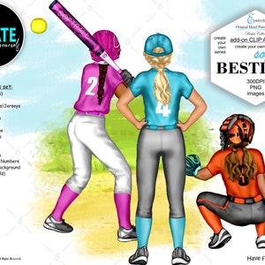 Softball No 3 Best Friends Clipart Bundle.custom Skin and Hair.catcher ...