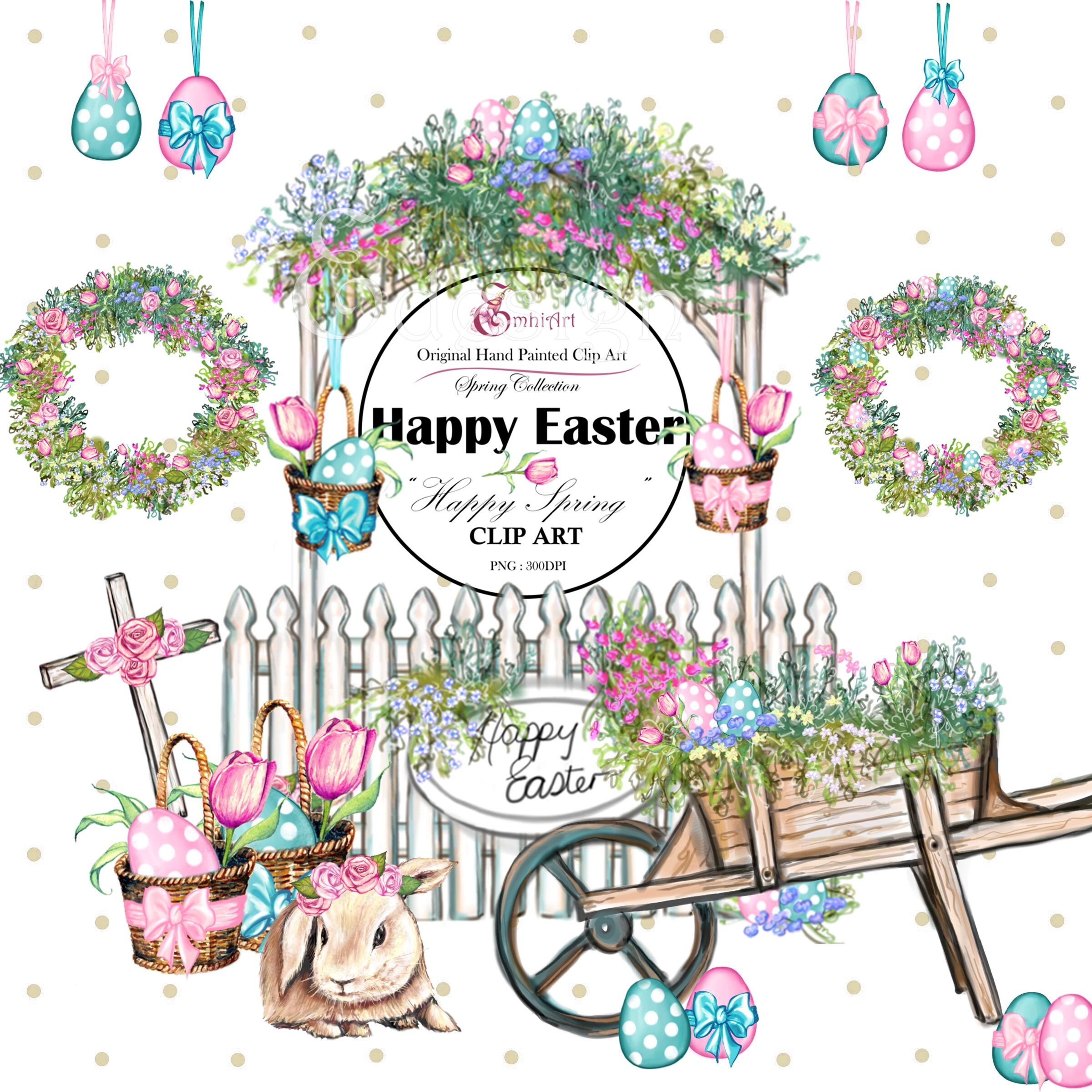 Easter Spring Clip Art Bundle.flowers Easter Eggs Cute - Etsy