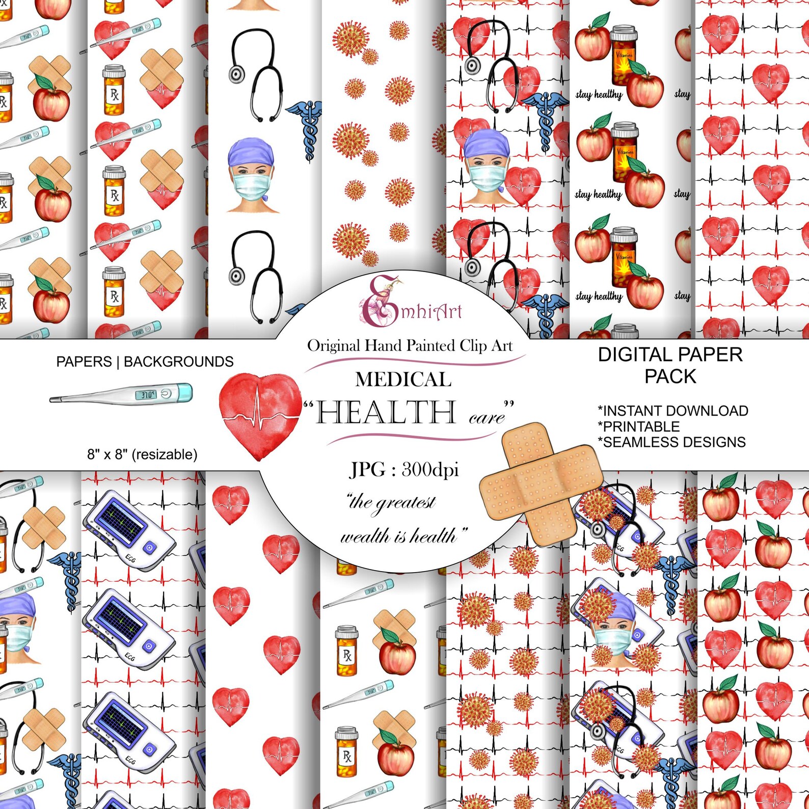 HEALTHCARE Digital Paper Pack. Surface Design Kit. Medical. | Etsy